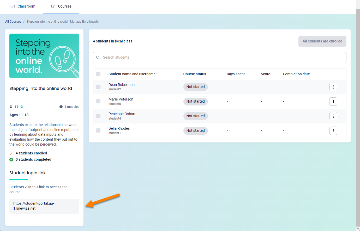 Courses management for teachers – Classwize
